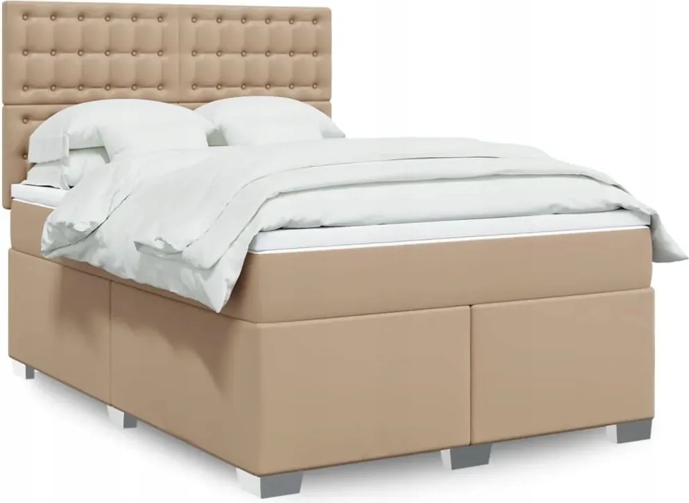 Box Spring Postel S Matrací Umělá Kůže Cappuccino 140 x 200 cm