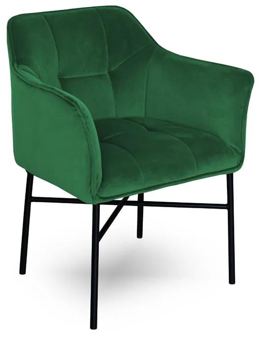 Čalouněná židle Rozalio s područkami - Magic Velvet 2225 zelená / černé nožky