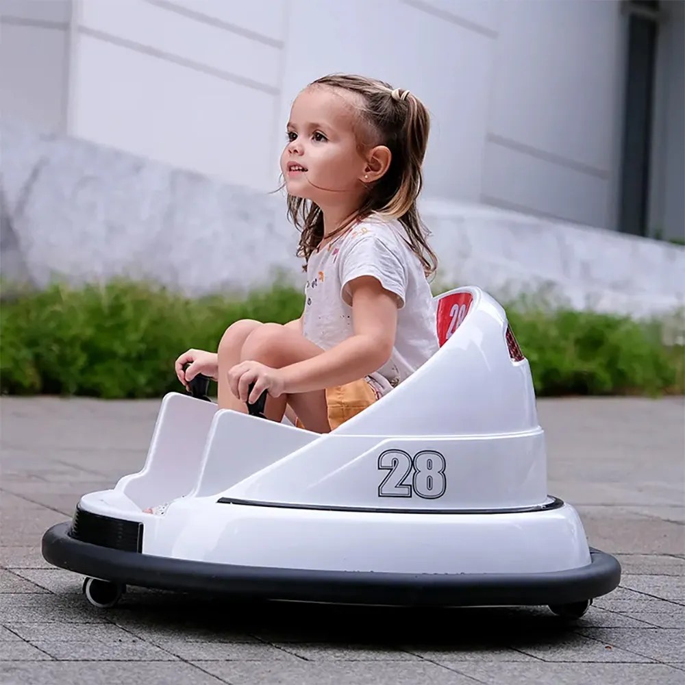Elektrický dětský dodgem, 6V, s baterií, dálkovým ovládáním, bílý