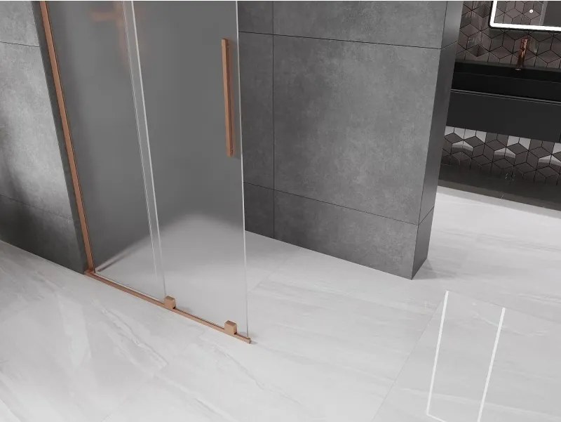 Mexen Velar L, posuvná sprchová zástěna Walk-in 100 x 200 cm, 8mm sklo námraza, měděná matná, 871-100-003-33-65
