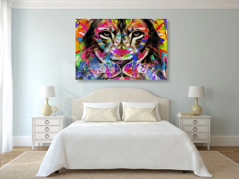 Obraz barevná hlava lva - 90x60 cm