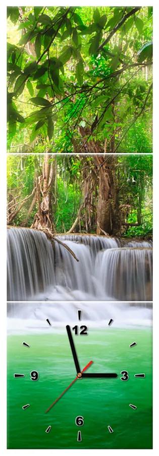 Gario Obraz s hodinami Thajsko a vodopád v Kanjanaburi - 3 dílný Rozměry: 90 x 30 cm