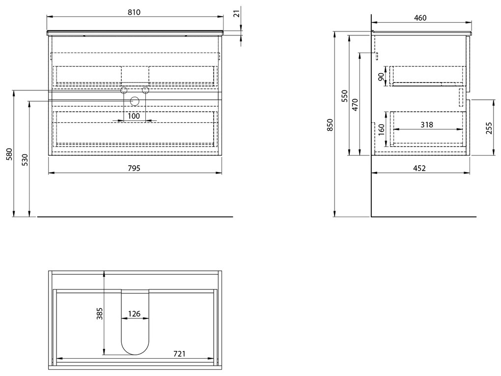Aqualine Paneda Strip koupelnová skříňka 79,5 x 55 x 45,2 cm pod umyvadlo dub emporio hnědá PN380
