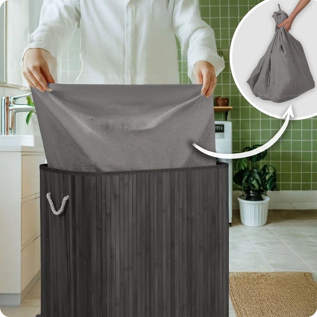 Bambusový proutěný koš na prádlo s víkem 150 l Massido pro stylové uspořádání domácnosti