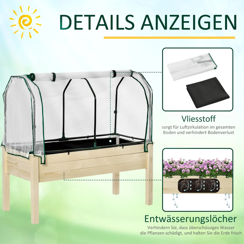Vyvýšený záhonový rám Outsunny 121x55x117 cm z jedlového dřeva s ochrannou fólií a drenážními otvory, voděodolný, pro zahradu a balkon v přírodní bar…