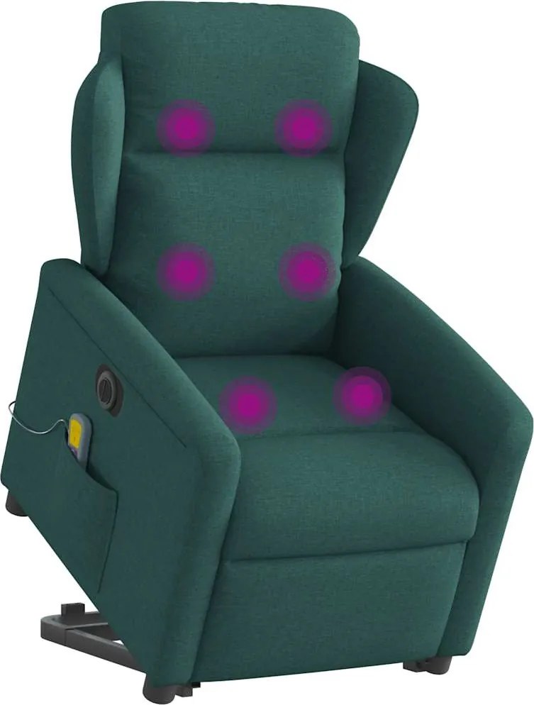 Elektrické zvedací masážní polohovací křeslo zelené textil 3303170