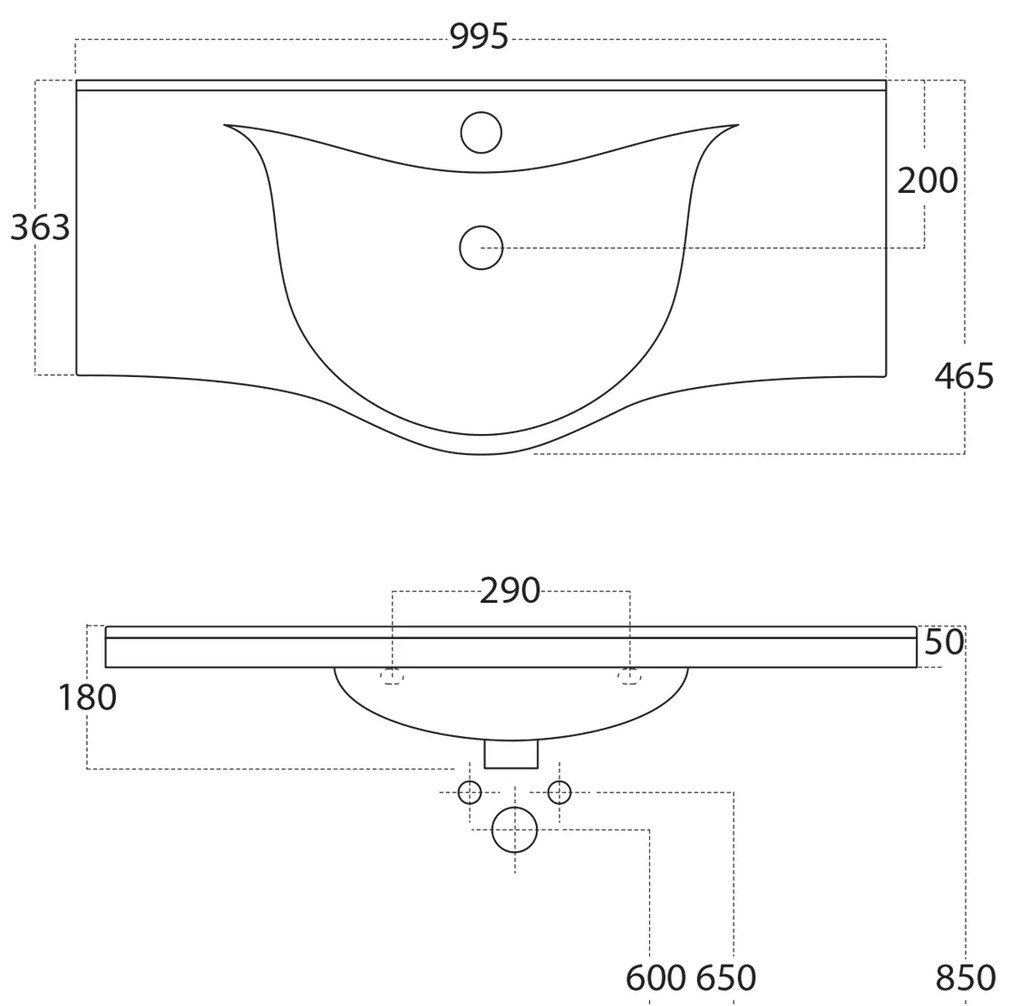 Aqualine Zara koupelnové umyvadlo 99,5 x 46,5 cm s otvorem pro baterii keramické bílá 10100