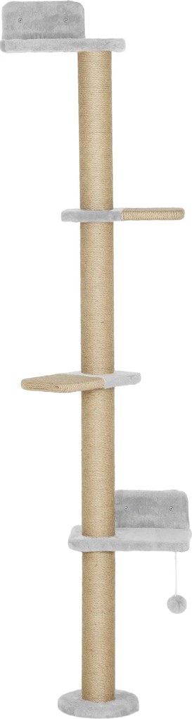 PawHut Kočičí škrabadlo, 5úrovňový design, hračky, sisalové sloupky, plyšová látka, světle šedé