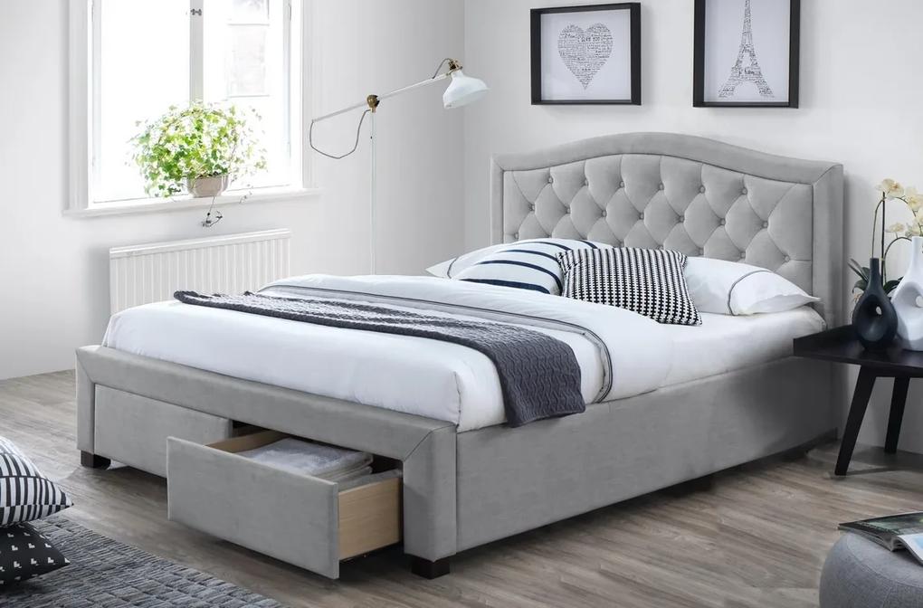 Manželská postel 180x200 cm čalouněná látkou v šedé barvě s roštem a  úložným prostorem KN921 | NAKUP-NABYTEK.cz | BIANO