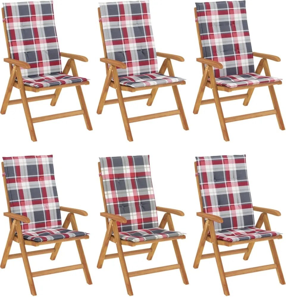 Skládací polohovací křesla s polštáři, 6 ks, masivní teak 3196506