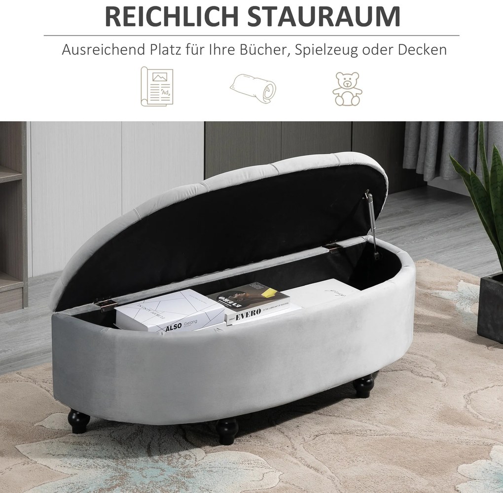 HOMCOM Lavice Úložný box Stolička Úložný box Podnožka Velvet-Touch Rubberwood Grey Ložnice