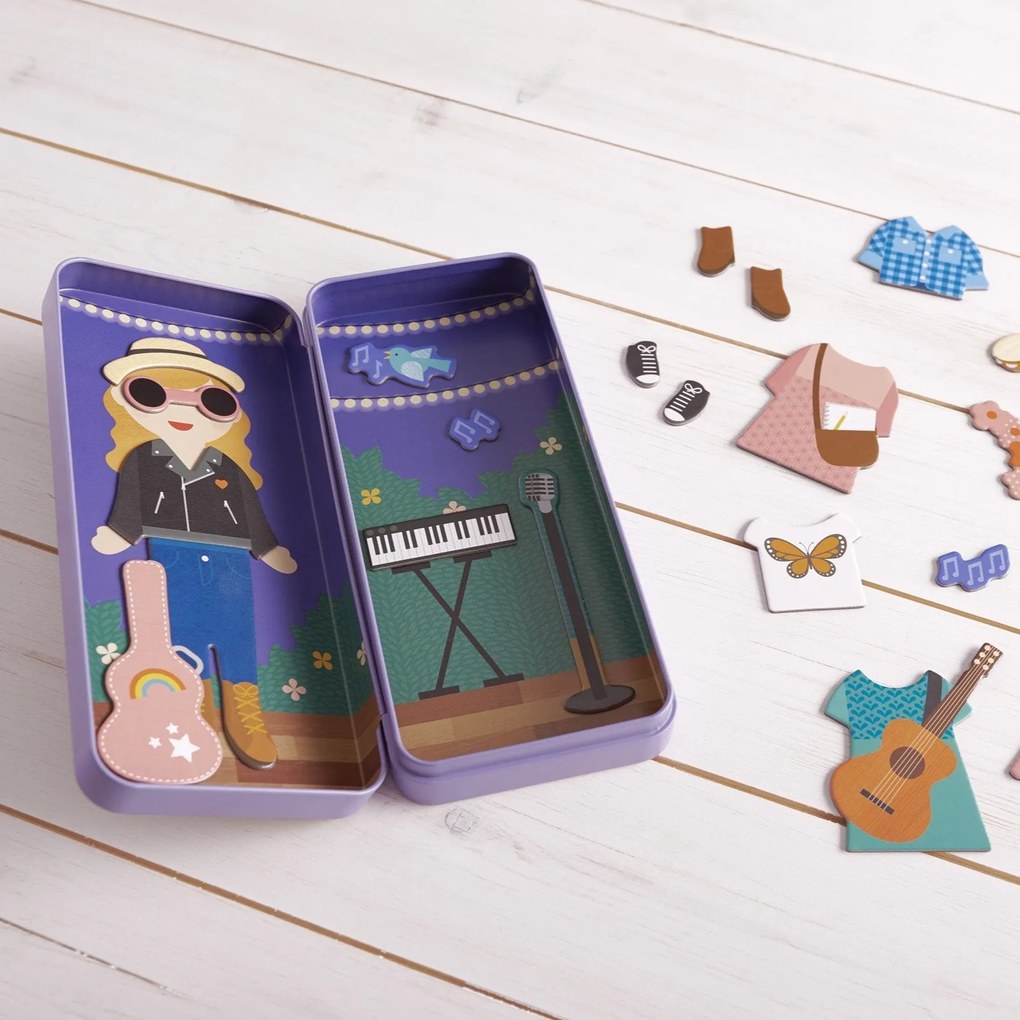 Petit Collage Petitcollage Magnetické puzzle Muzikantka - poškozená kovová krabička