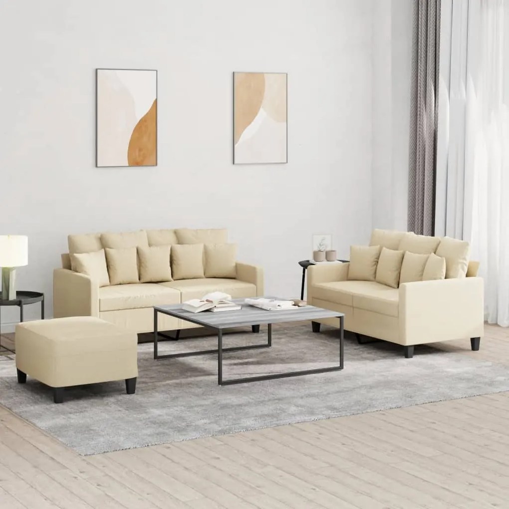 3dílná sedací souprava s poduškami krémová textil 3201658
