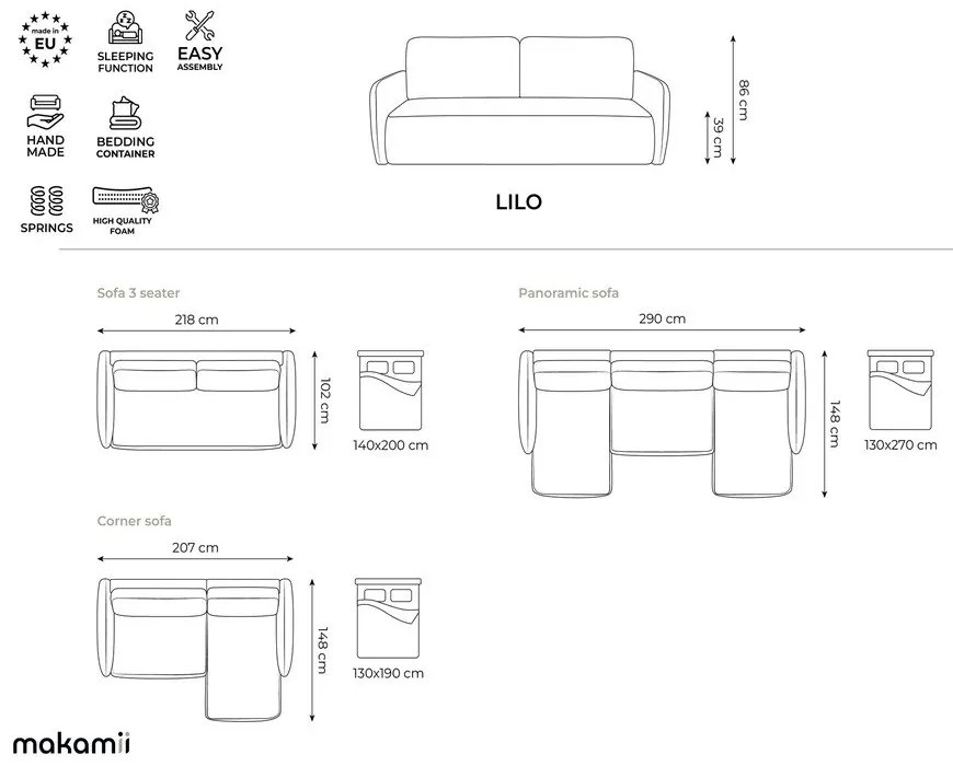 Béžová žinylková rozkládací/s úložným prostorem pohovka 218 cm Lilo – Makamii