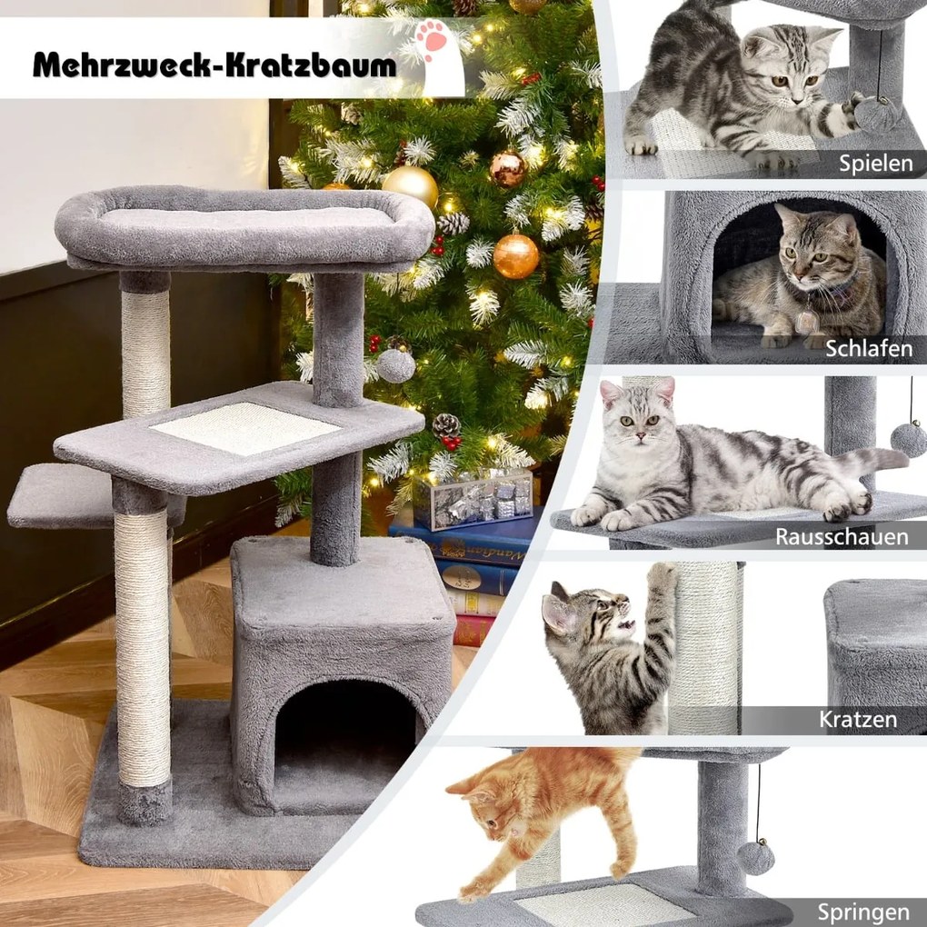Costway 4-Tier škrabadlo se sisalovými sloupky Plyšová platforma na vrcholu