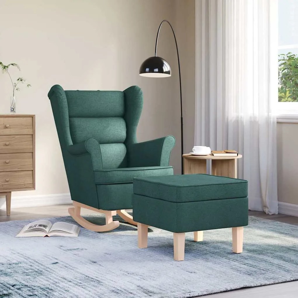 Houpací křeslo s podnožkou tmavě zelené textil 3308002