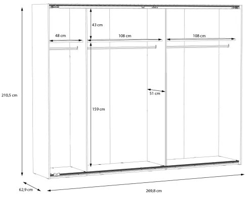 Šatní skříň se zrcadlem OREN 270x210 cm dub artisan