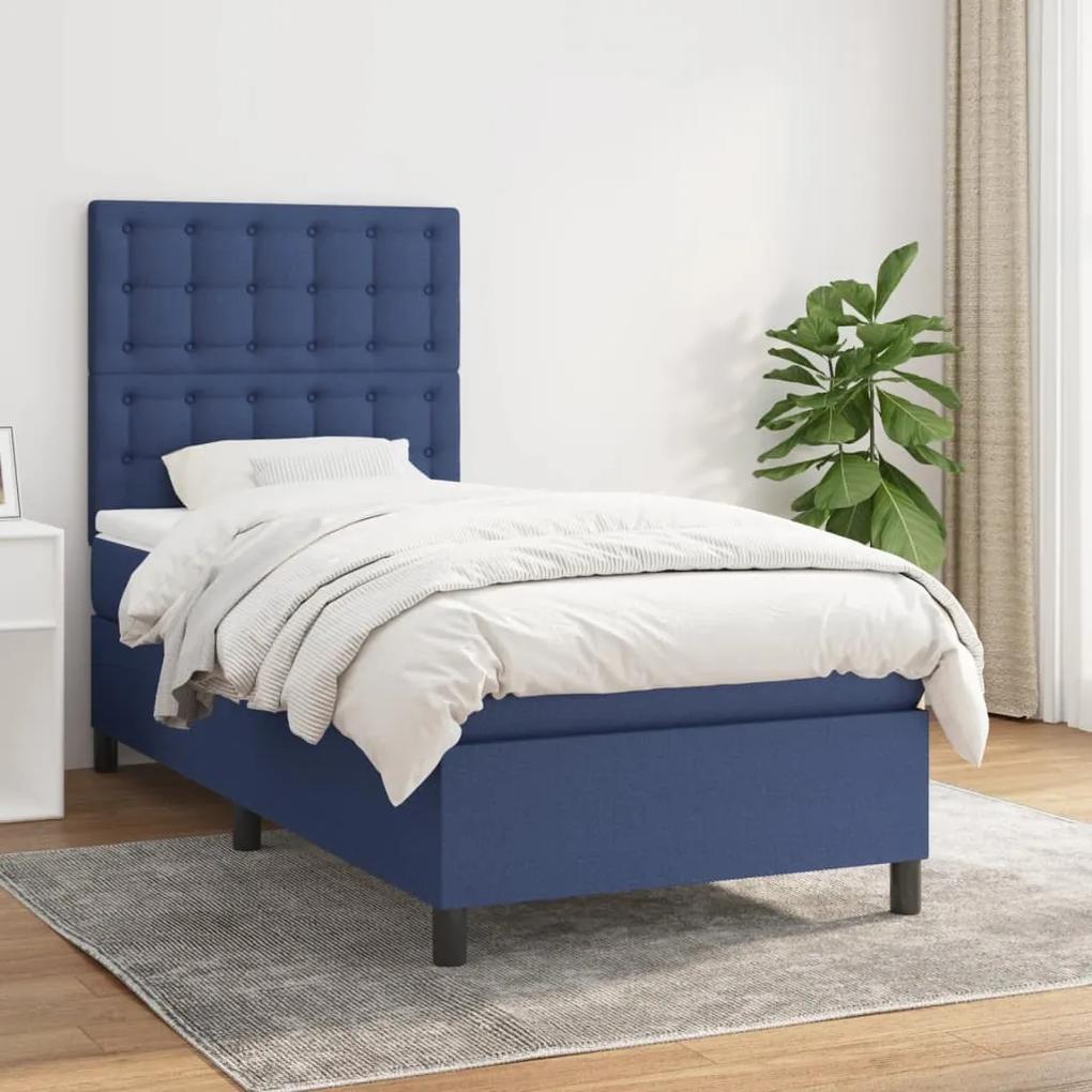 Box spring postel s matrací modrá 90x200 cm textil,  3142071