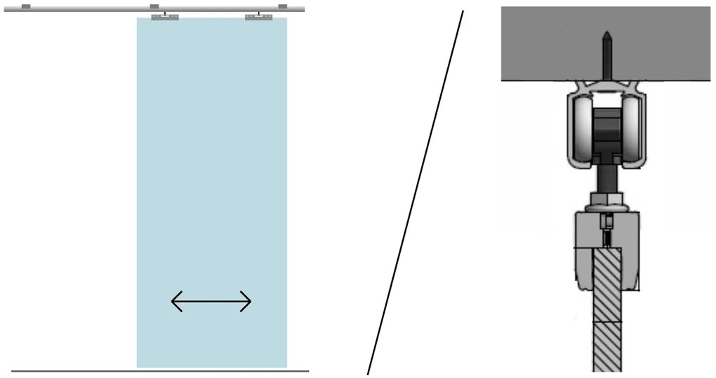 JAP Posuv basic do stropu pro skleněné dveře šířka průchodu/ délka kolejnice: 60/ 130 cm
