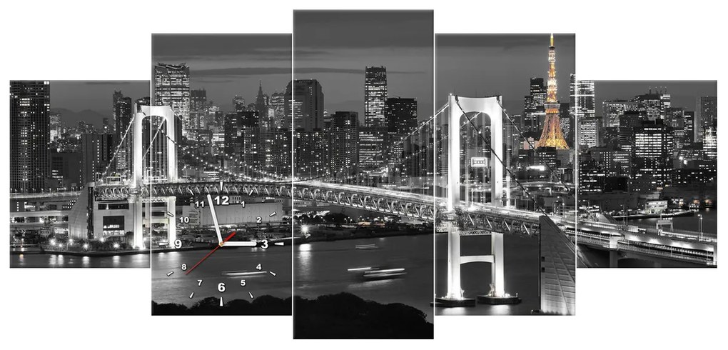 Gario Obraz s hodinami Most Tokyo Bay - 5 dílný Rozměry: 150 x 105 cm