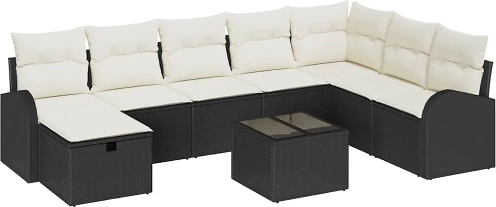 Set pohovek 9 ks Černá a krémová polyratan 3359136