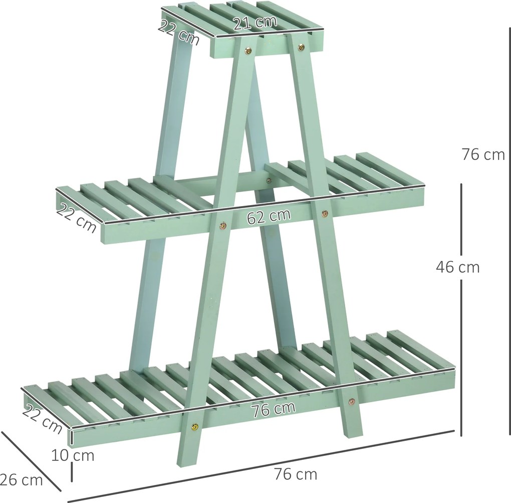 Outsunny police na rostliny se 3 schůdky pro 6 květináčů Dřevěné schůdky na rostliny ve světle zelené barvě 76x26x76cm ideální pro zahradu a balkon |…