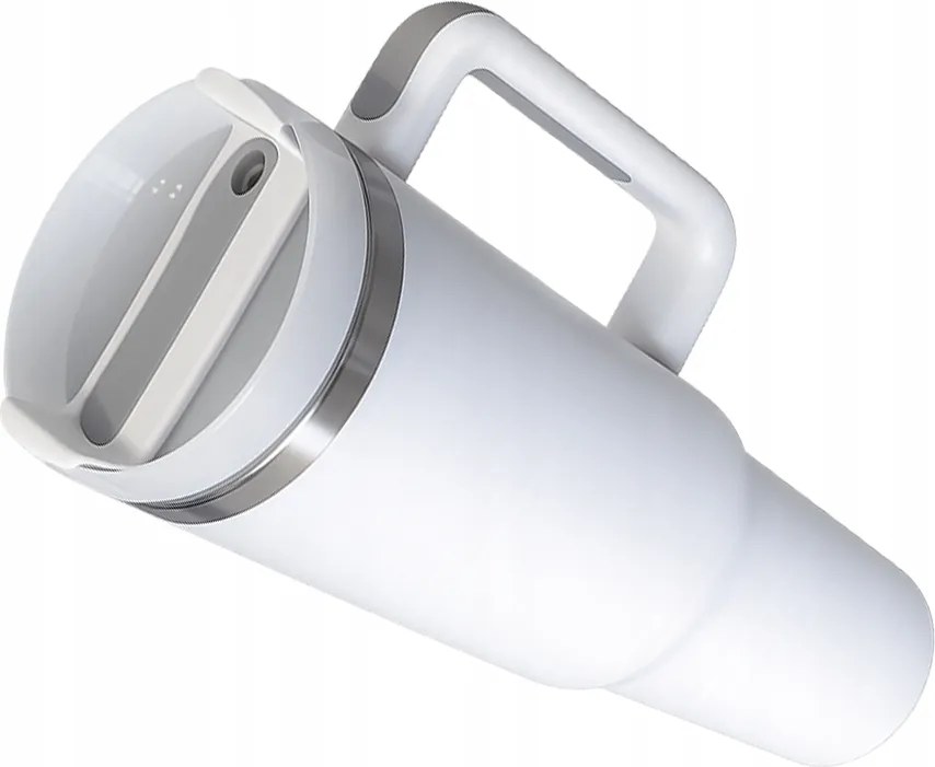 VERK Velký nerezový termohrnek se slámkou a držadlem – 1,2 l - bílý