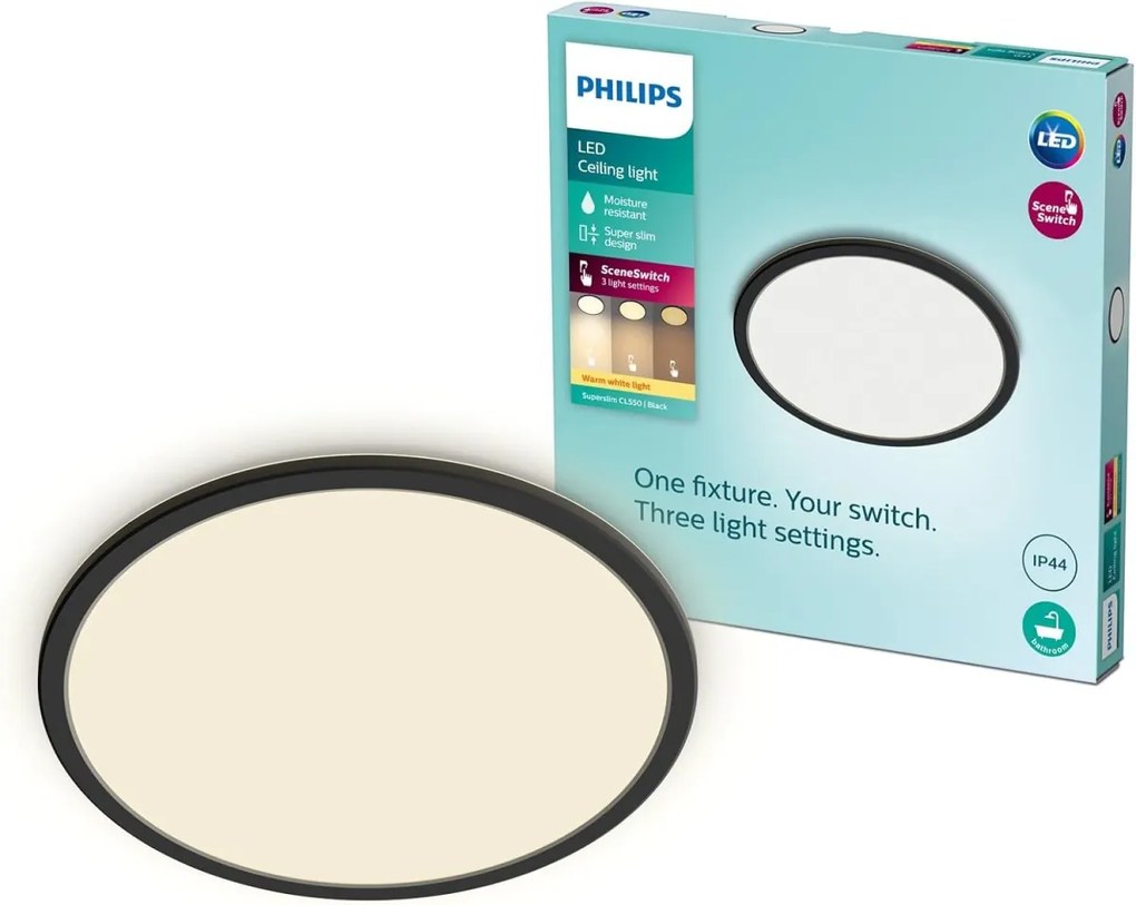 Philips 8719514327283 led stropní svítidlo super slim 1x18w | 1500lm | 2700k | ip44 - eyecomfort, černá