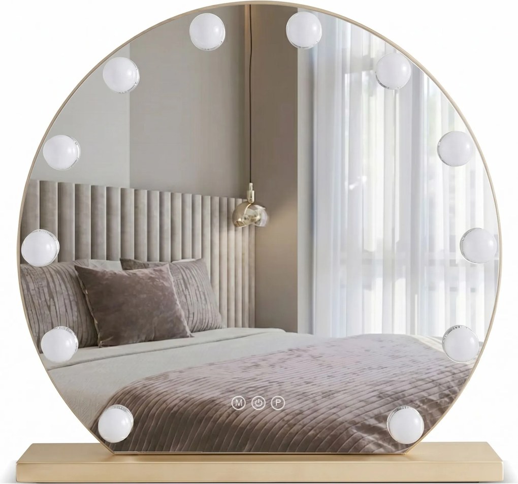 Rea Hollywood, LED zrcadlo, 50x47 cm, zlatá lesklá, HOM-01803