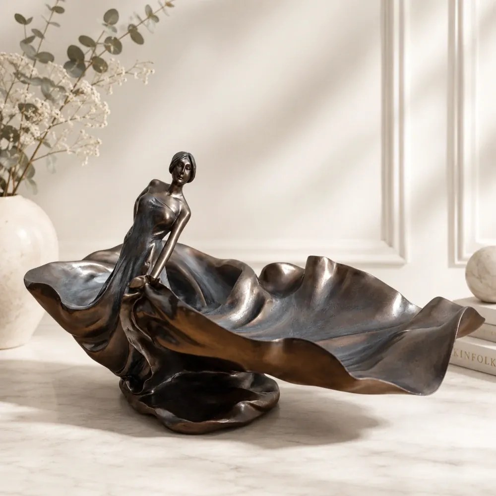 Dekorační mísa s tančící ženou – elegantní bronzovaná socha ve stylu Art Deco, Veronese AN10014A4