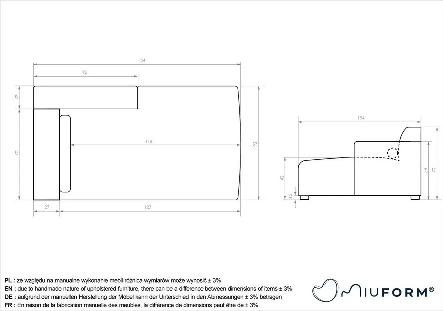 Bílý modul pohovky (pravý roh) Flex Felix – Miuform