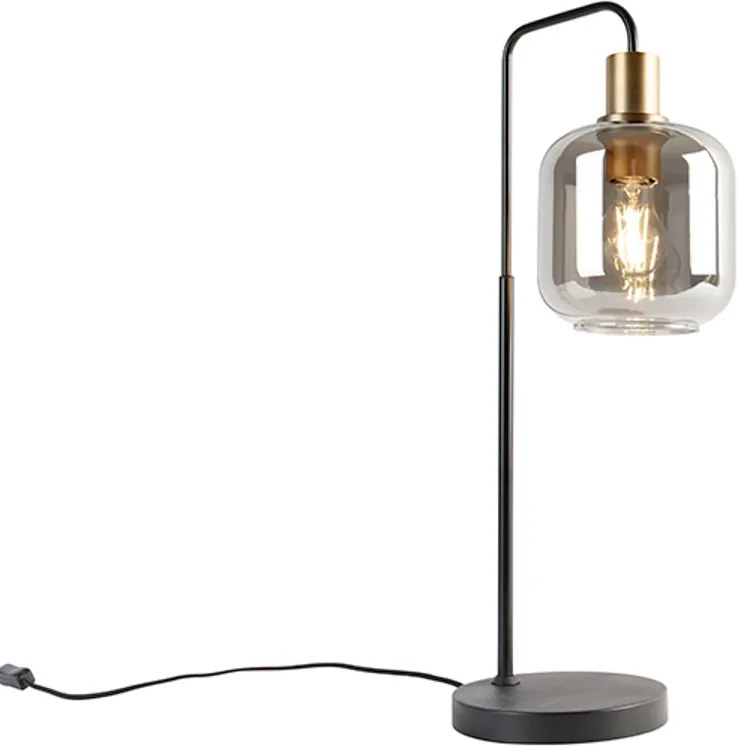 Designová stolní lampa černá se zlatem a kouřovým sklem - Zuzanna