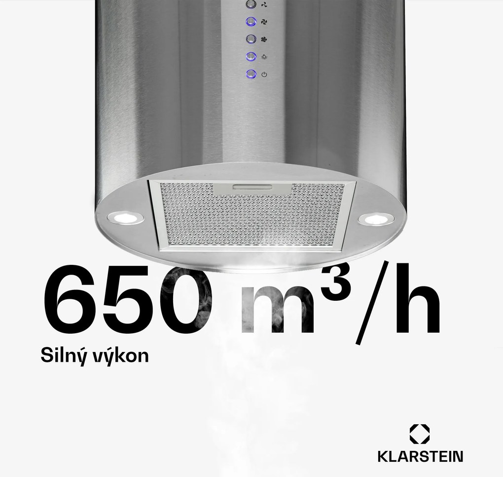 Klarstein Beretta ostrovní digestoř Ø35cm odtah/recirkulace 519m³/h LED nerez