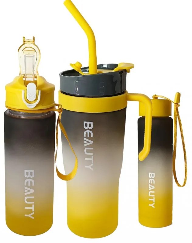 Flamenco Mystique Láhev na vodu Bidon ombre 3v1 Hrnček s držákem a brčkem s měrkou přenosný BD13WZ3