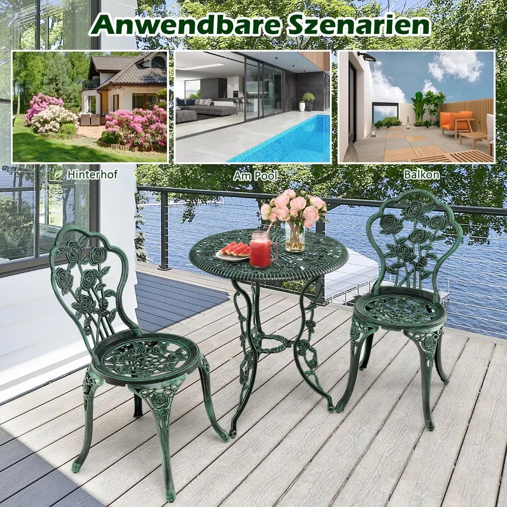 Costway 3 ks. Starožitný bistro set rose design sedací skupina balkonová sada