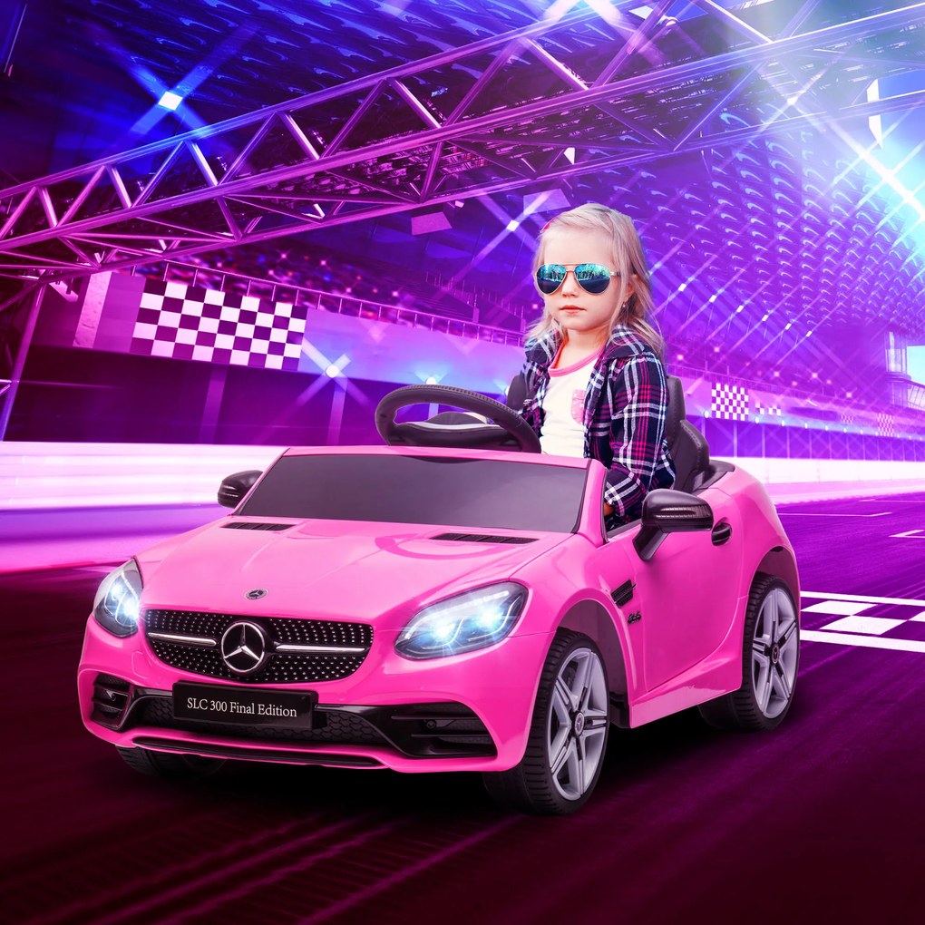 AIYAPLAY Elektrické auto pro děti 3+ let Mercedes SLC 300 12V s dálkovým ovládáním, LED předními světly, klaksonem a hudbou - Růžové