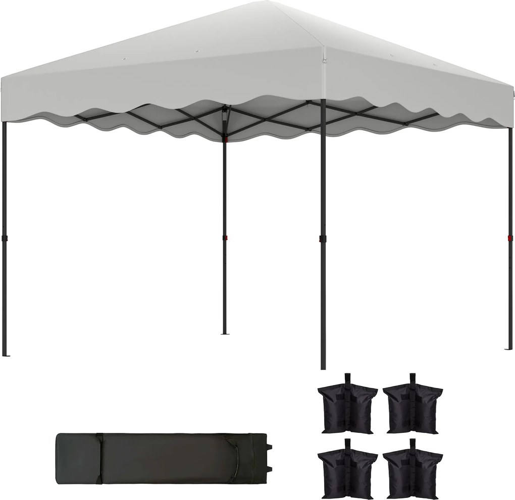 Outsunny Pop-up Skládací Altán 3x3 m Skládací Stříška s UV 50+ Ochrana Nastavitelná Výška Skladovací Taška na Kolečkách pro Kempování a Párty Bílá | A