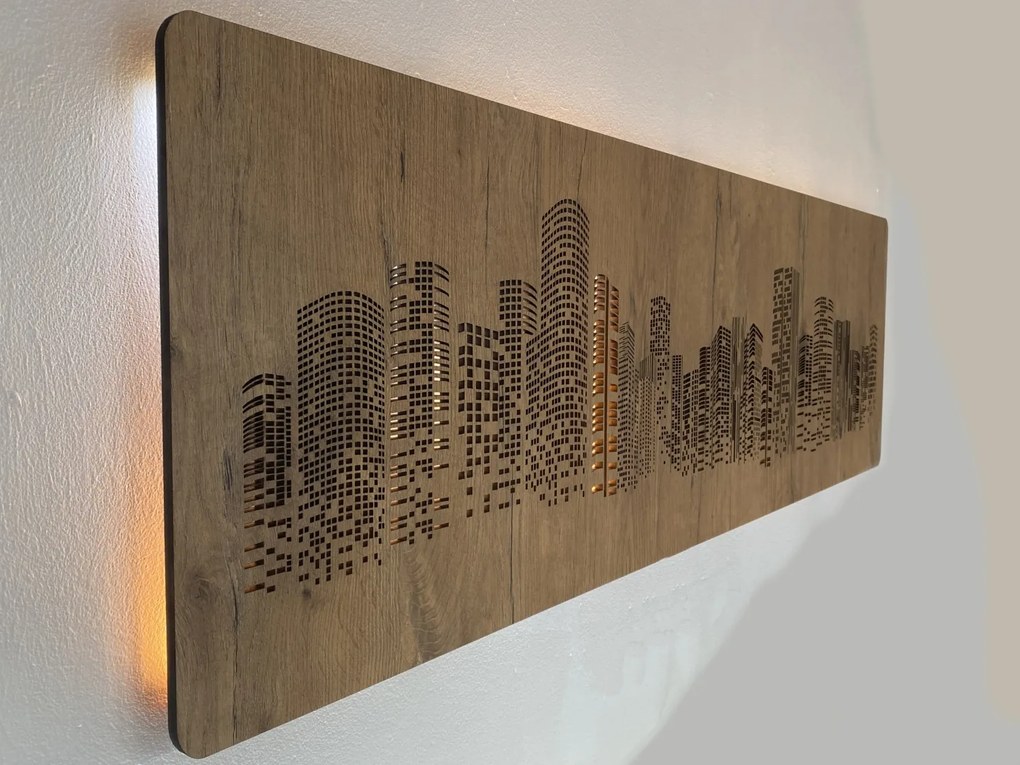 Li-Go "Mrakodrapy" světelný obraz 230V 125x40 cm provedení povrchu: dub světlý