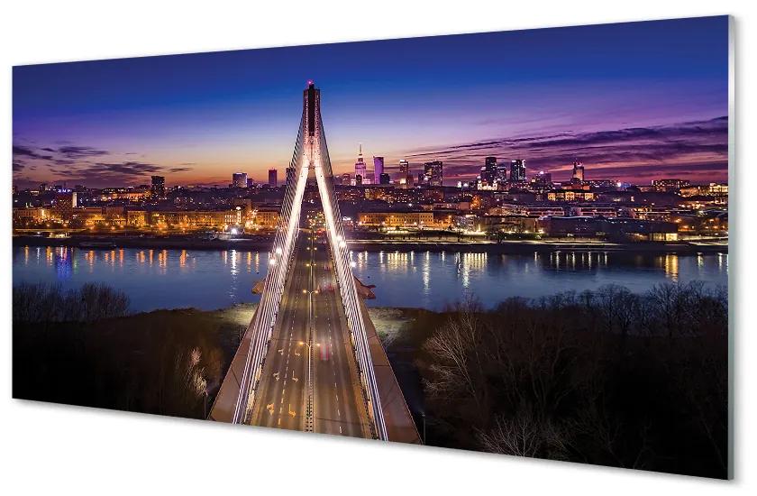akrylový obraz Warsaw panorama říční most 125x50 cm