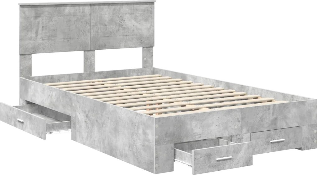 Rám postele s čelo Betonově šedá 135 x 190 cm Kompozitní dřevo 3408275