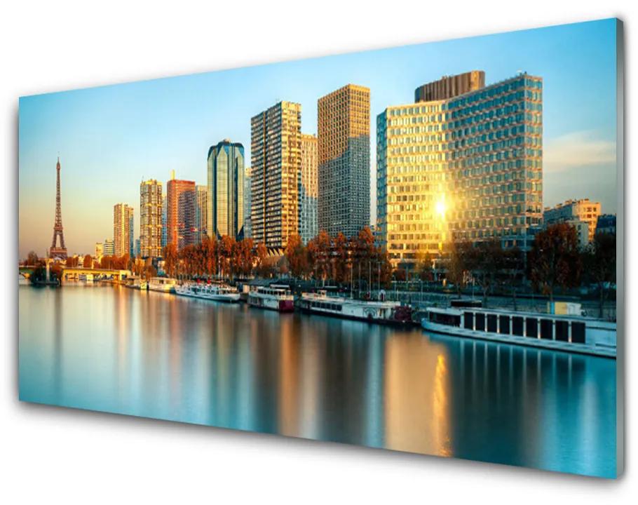 akrylový obraz Město Moře Domy Paříž 120x60 cm