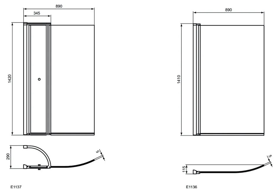 Ideal Standard Connect Air - Sprchová zástěna skleněná s dvířky (oboustranná) 890 x 5 x 1420 mm, Lesklá stříbrná, E1137EO