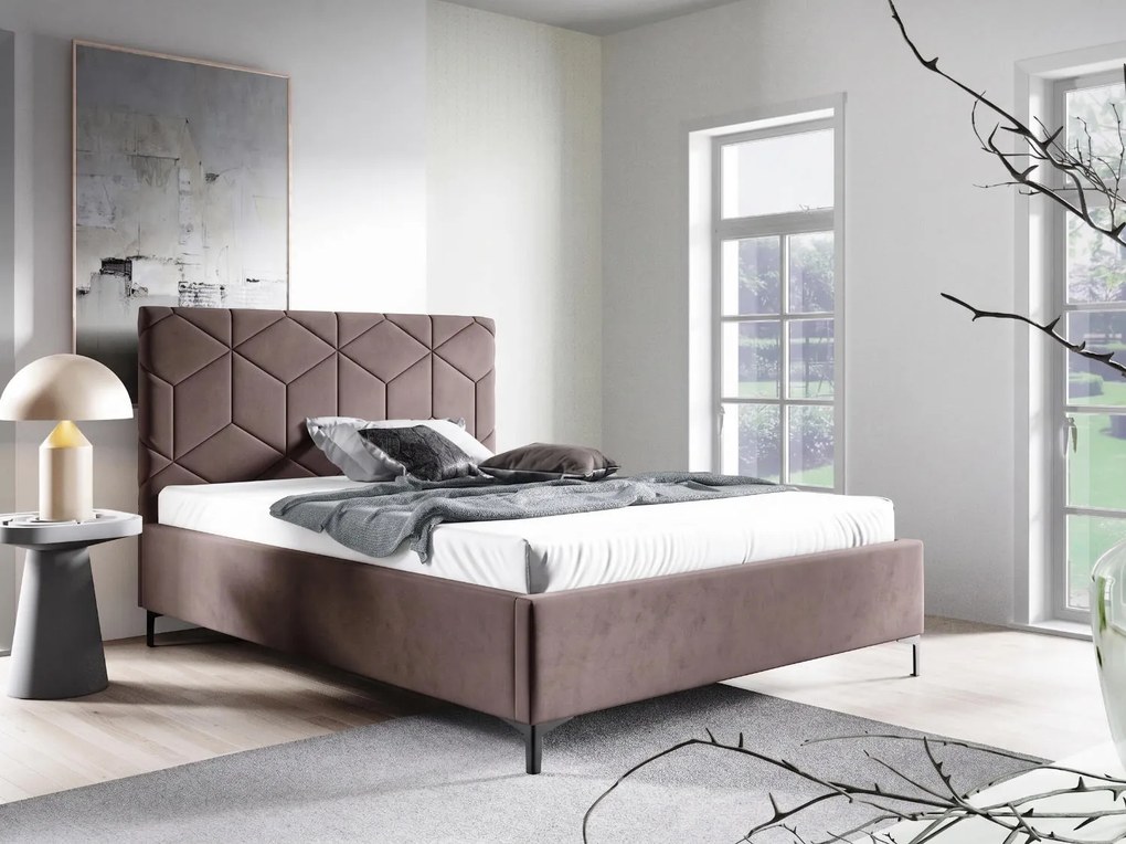 Eka Čalouněná postel BOX+ 120x200 cm Barva látky Trinity: Béžová (Trinity 2304), Úložný prostor: S dřevěným rámem úložného prostoru, Barva nožek postele: Zlatá
