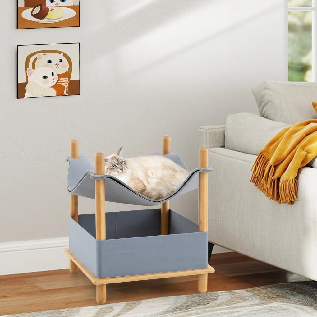 Costway Cat House 2patrový bambusový vyvýšený lůžko pro kočky s úložným