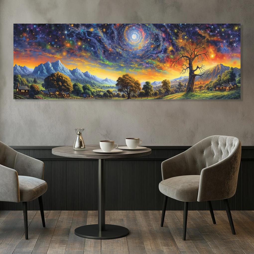 Obraz na plátně - Krajina s magickou noční oblohou FeelHappy.cz Velikost obrazu: 210 x 70 cm