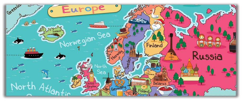 Malvis ® Dětský obraz Mapa Evropa Velikost: obdélník - 130x80 cm