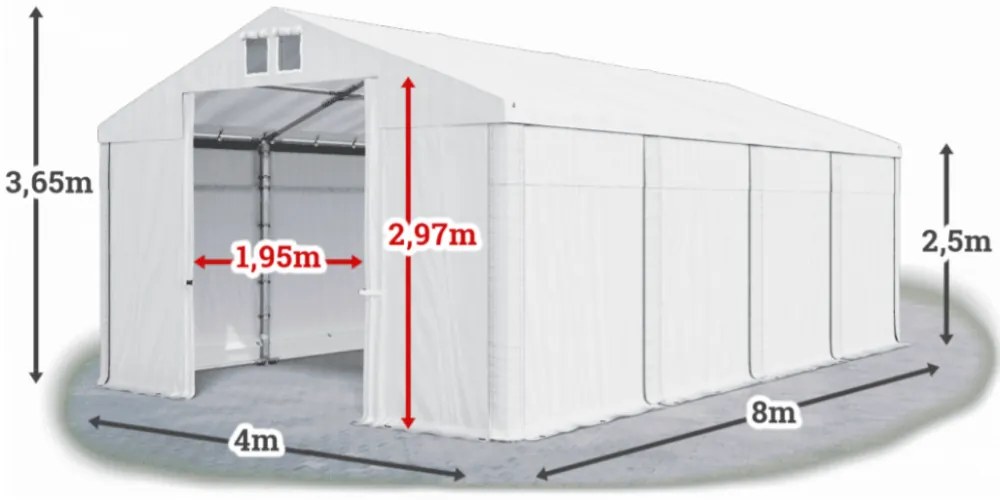 Garážový stan 4x8x2,5m střecha PVC 560g/m2 boky PVC 500g/m2 konstrukce ZIMA Zelená Bílá Zelené