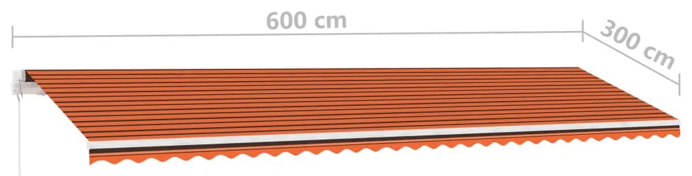 vidaXL Marketos Ručně zatahovací markýza s LED světlem 600x300 cm oranžovohnědá