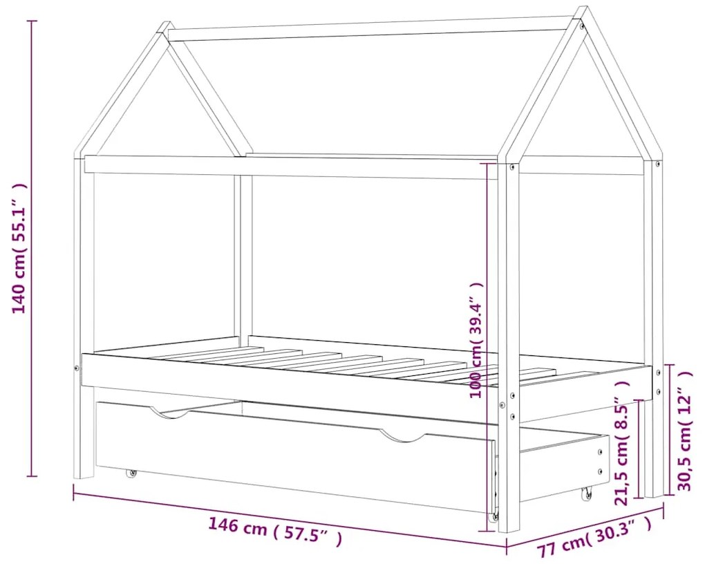 vidaXL Marketos Rám dětské postele se zásuvkou bílý masivní borovice 70x140 cm