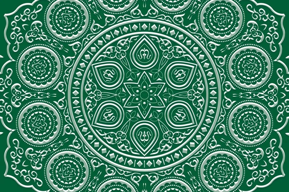 Samolepící tapeta jemná etnická Mandala v zeleném provedení